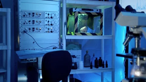 pan right across a hazmat laboratory to ... | Stock Video | Pond5