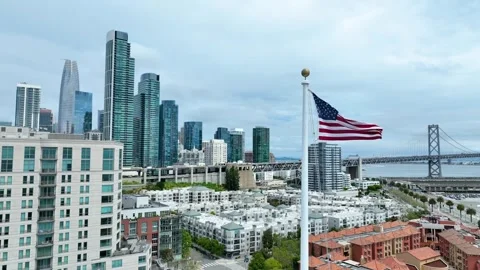 Pan right with American flag San Francis... | Stock Video | Pond5