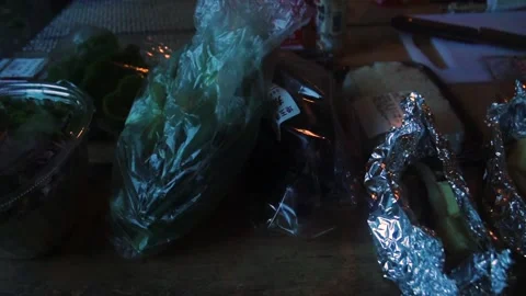 pan shot of table full of numerous food ... | Stock Video | Pond5