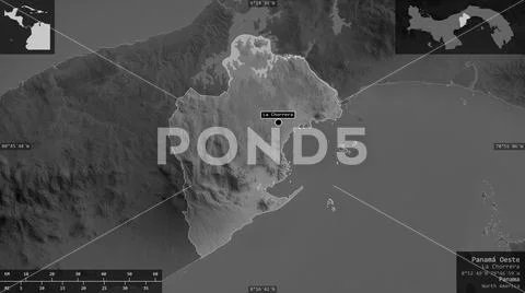 Panam Oeste, Panama. Grayscaled map with lakes and rivers Illustration #130282916