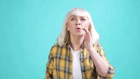 Panic old lady wave hand gesture ask for... | Stock Video | Pond5