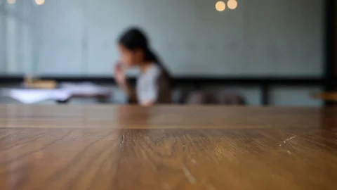 panning camera on the table at cafe blur... | Stock Video | Pond5