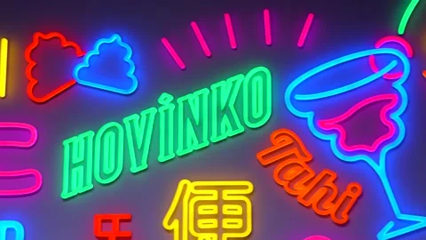 panning close up neon poop in different ... | Stock Video | Pond5