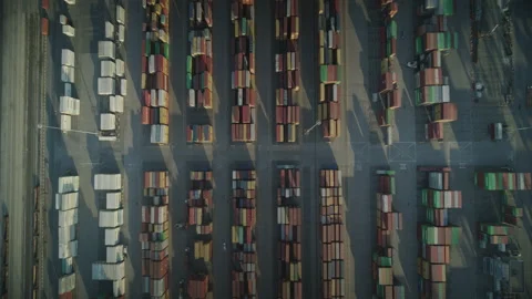 Panning Out View of Rows of Stacked Ship... | Stock Video | Pond5