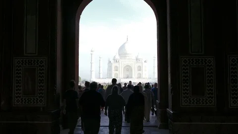 Panorama Arch Main Gate Taj Mahal Palace... | Stock Video | Pond5