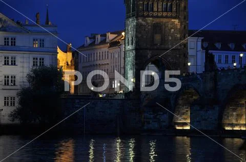A panorama of the bridges of the Vltava River and the historical sites ...