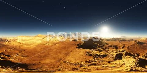 Panorama of Mars sunset. Martian landscape, environment 360 HDRI map ...