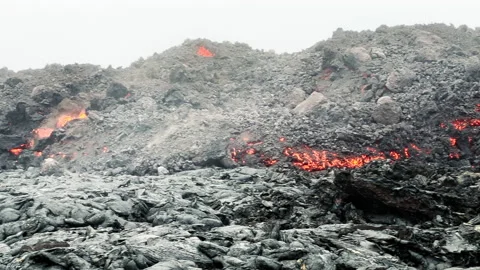 Panorama of steaming black lava rocks, R... | Stock Video | Pond5