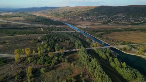 Panorama with a storage dam filmed from ... | Stock Video | Pond5