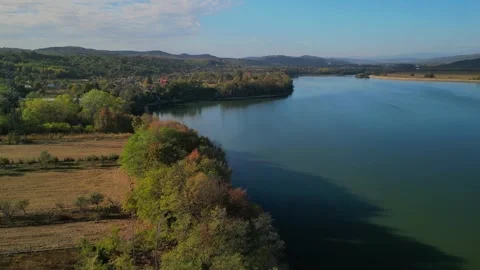 Panorama with a storage dam filmed from ... | Stock Video | Pond5