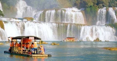 Panorama view of beautiful waterfall. Ba... | Stock Video | Pond5