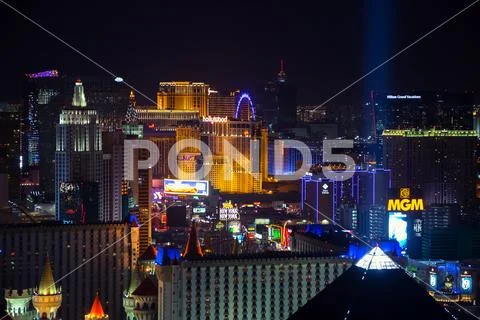 Panoramic aerial view of Las Vegas strip at night ~ Hi Res #93776863