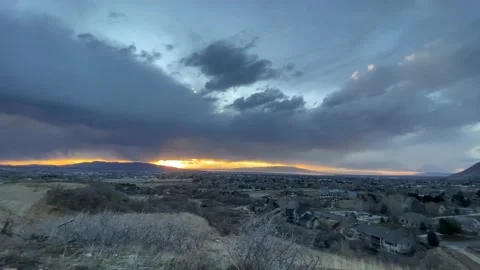 Panoramic Mountain Sweep Sunset with Clo... | Stock Video | Pond5