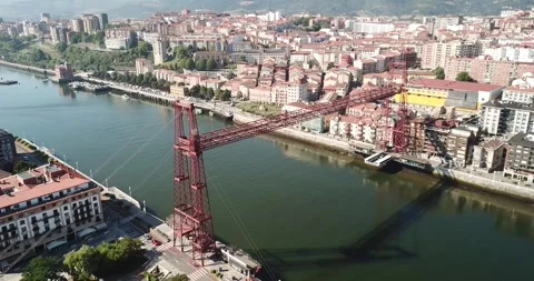 Panoramic view of famous Vizcaya Bridge ... | Stock Video | Pond5