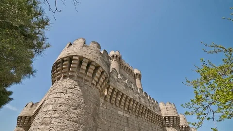 Panoramic view of medieval castle wall w... | Stock Video | Pond5