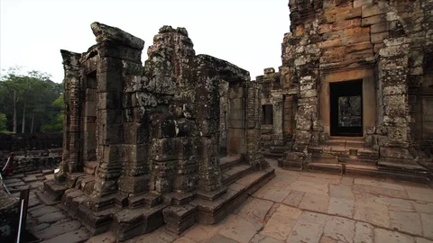 Panoramic view of richly decorated Bayon... | Stock Video | Pond5