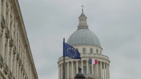 Pantheon in Paris with flags of European... | Stock Video | Pond5