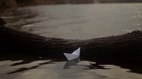 Paper Boat On River.Origami Ship Sailing... | Stock Video | Pond5