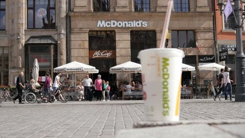Paper Cup of Cola from McDonalds stands ... | Stock Video | Pond5