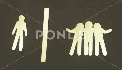 Paper man standing Isolated from group. Feel Left out and alone. Social ...