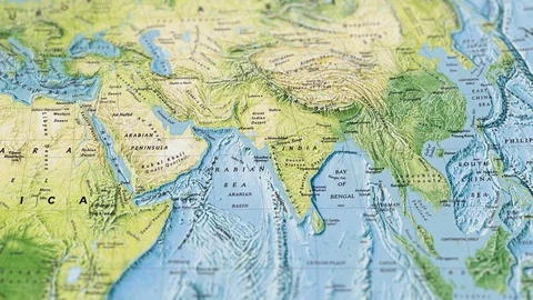 Paper Map Of Asia On Ocean Background | Stock Video | Pond5