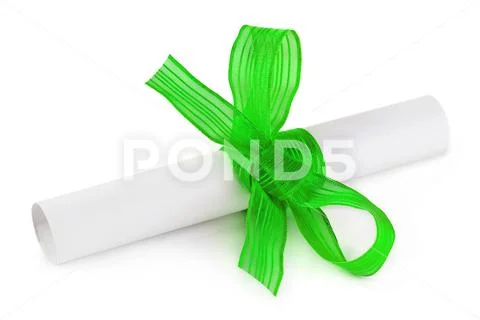 Paper scroll and bow isolated on white background Paper scroll and bow ...