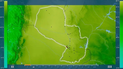 Paraguay - average temperature, borders ... | Stock Video | Pond5