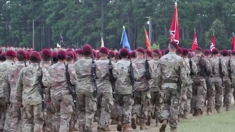 Paratroopers march with weapons wearing ... | Stock Video | Pond5