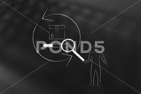 Parcel with progress bar and refresh symbol with recipient holding ...