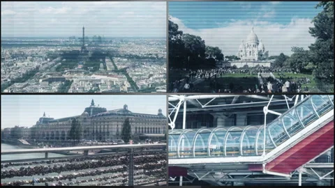 Paris Famous Landmarks Split Screen Moni... | Stock Video | Pond5