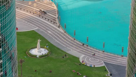 Park with green lawn near fountains aeri... | Stock Video | Pond5