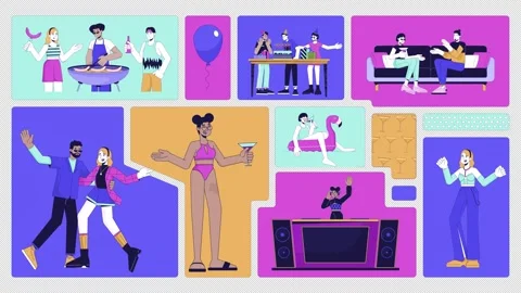 Party people fun animated bento grid lay... | Stock Video | Pond5