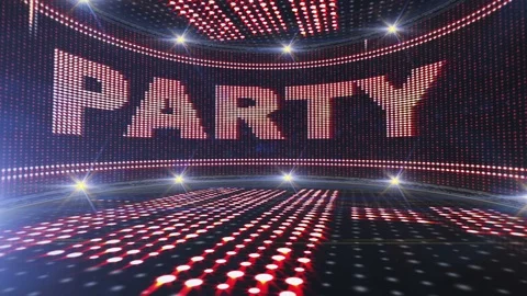 PARTY Text Animation in Monitors and Roo... | Stock Video | Pond5