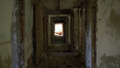 Passage along the corridor of an old aba... | Stock Video | Pond5