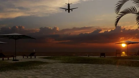 Passenger Plane Flew over the Beach in a... | Stock Video | Pond5