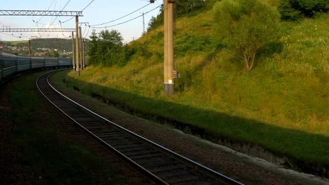Passenger train moves to station, railwa... | Stock Video | Pond5