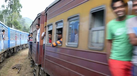 Passenger trains passing each other in o... | Stock Video | Pond5