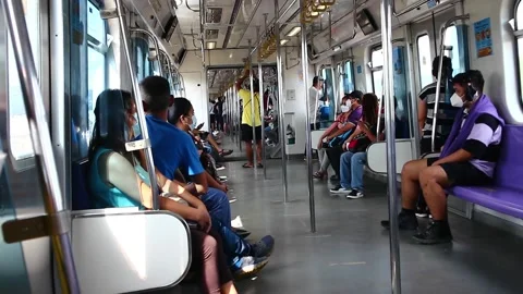 Passengers inside the LRT 2 which runs f... | Stock Video | Pond5