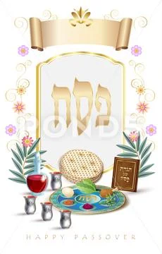 Passover Jewish Holiday Pesach Seder Traditional symbols vector ...