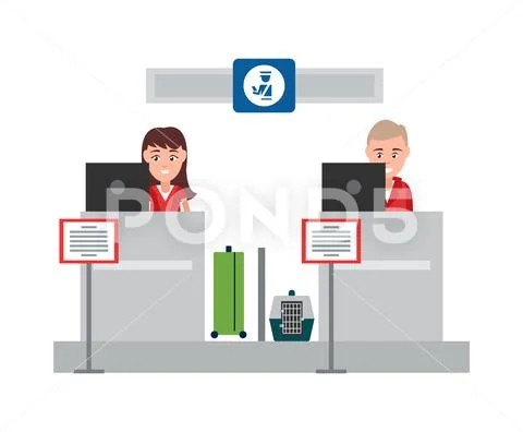 Passport Control Counter, Vector Illustration: Graphic #93583961