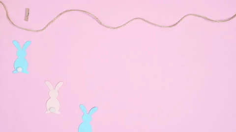 Pastel pink and blue rabbits hanged on r... | Stock Video | Pond5