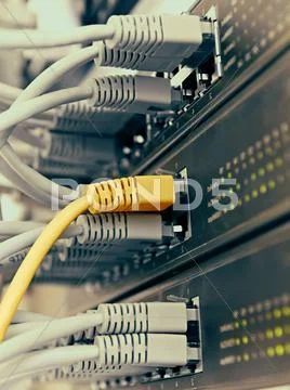 Patch Panel server rack with gray cords in the background ~ Premium ...