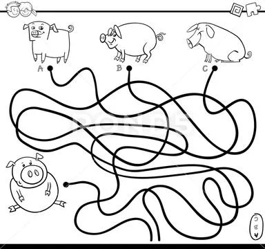 Path game coloring page Black and White Cartoon Illustration of Paths ...