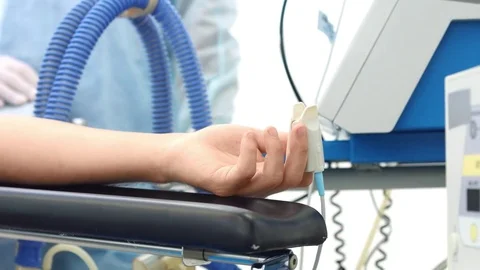 Patient's arm with finger pulse meter in... | Stock Video | Pond5