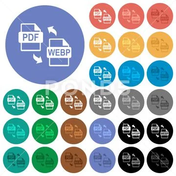 PDF WEBP file conversion round flat multi colored icons: Royalty Free ...