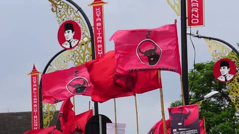 PDI Perjuangan flag with a sky backgroun... | Stock Video | Pond5