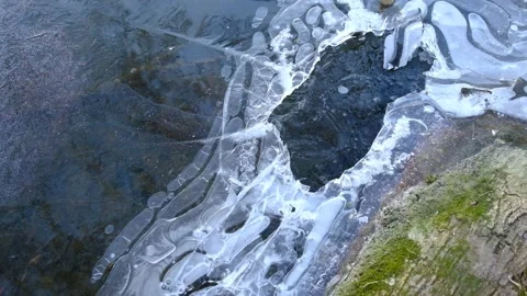 Peace of ice breaking the hole in frozen... | Stock Video | Pond5