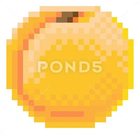 Peach Pixel Art 8 Bit Video Game Fruit Icon: Graphic #112641277