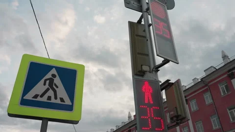 Pedestrian Crossing Sign and Digital Tra... | Stock Video | Pond5