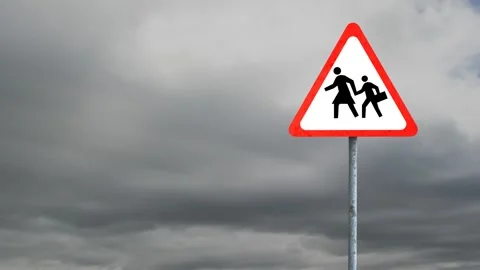 Pedestrian crossing sign board post agai... | Stock Video | Pond5